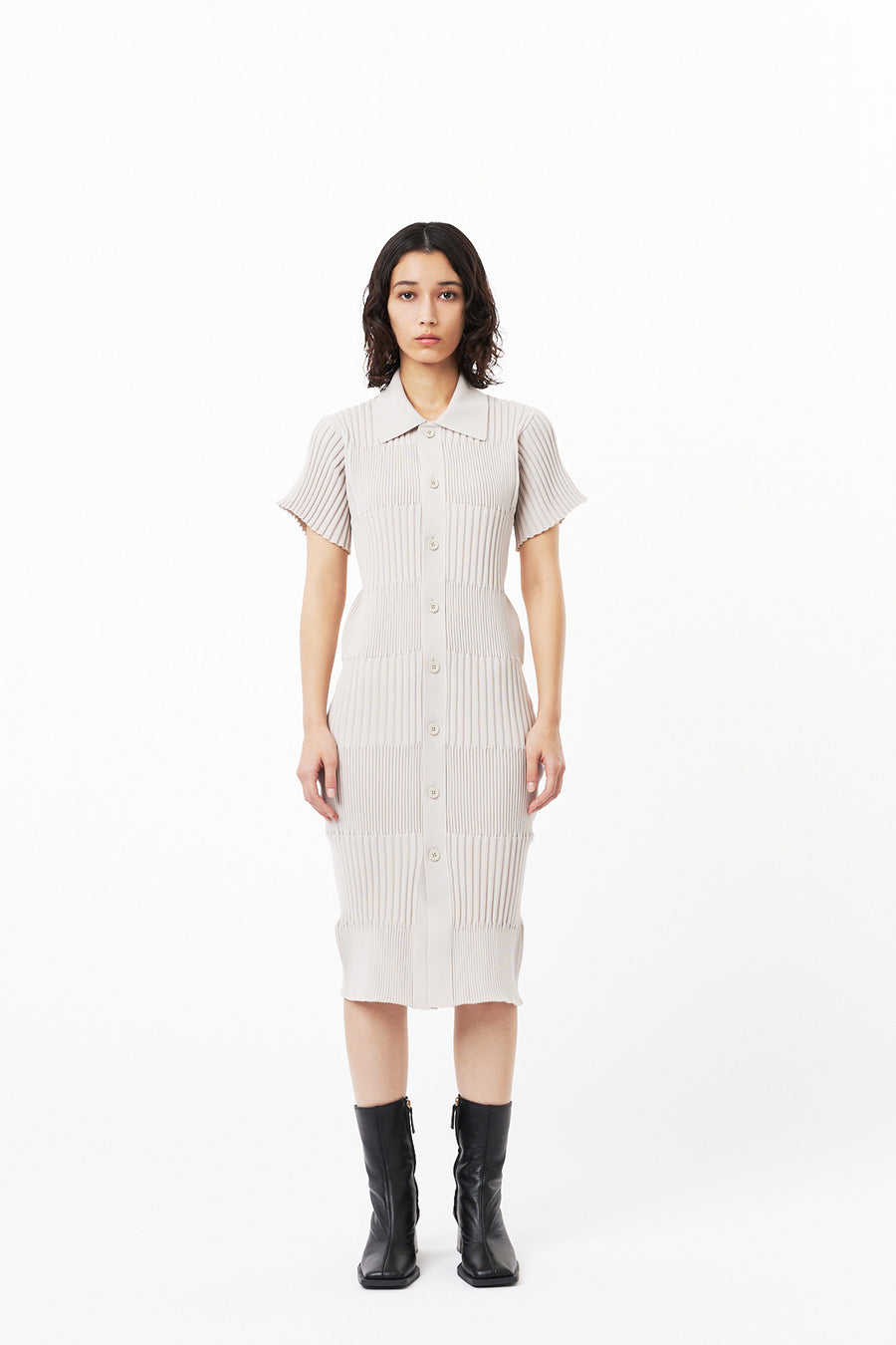 FLUTED SHORT SLEEVE SHIRT DRESS